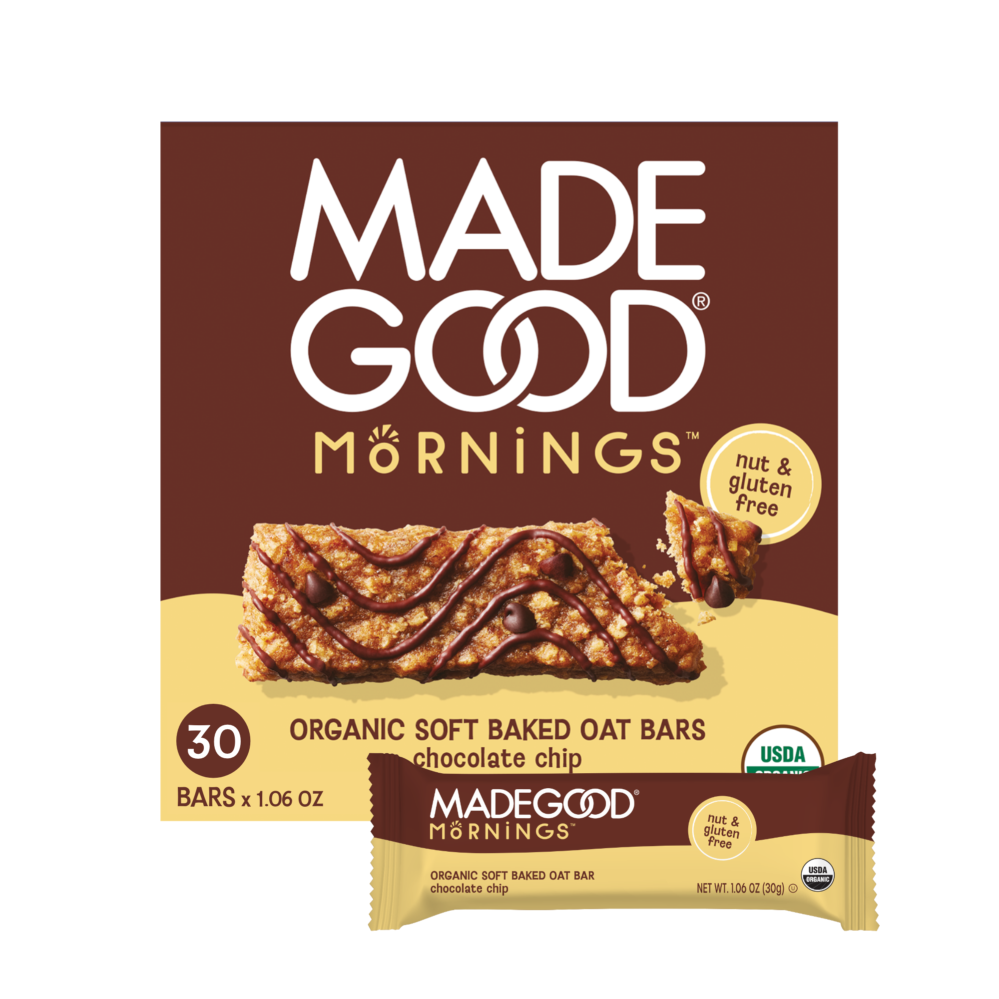 MadeGood Mornings Chocolate Chip Soft Baked Bars | Organic, non-GMO ...