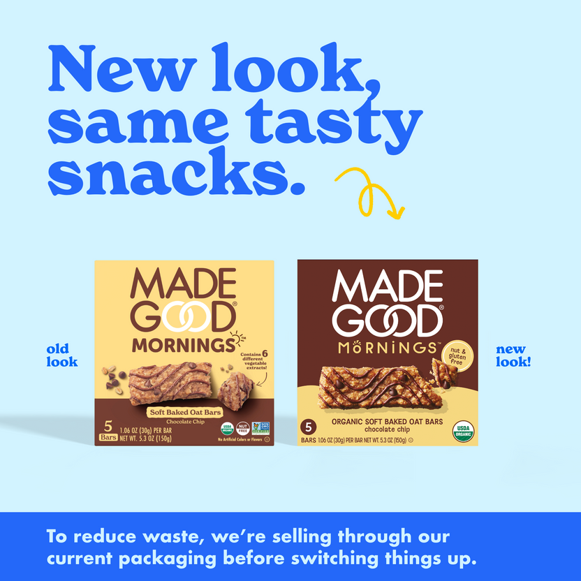 MadeGood Mornings Chocolate Chip Soft Baked Bars | Organic, non-GMO ...