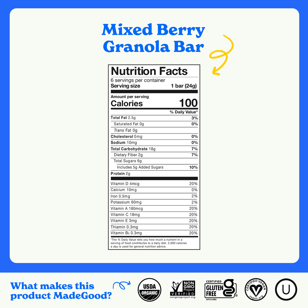 MadeGood Mixed Berry Granola Bars | Organic, non-GMO, Nut-free Snacks ...